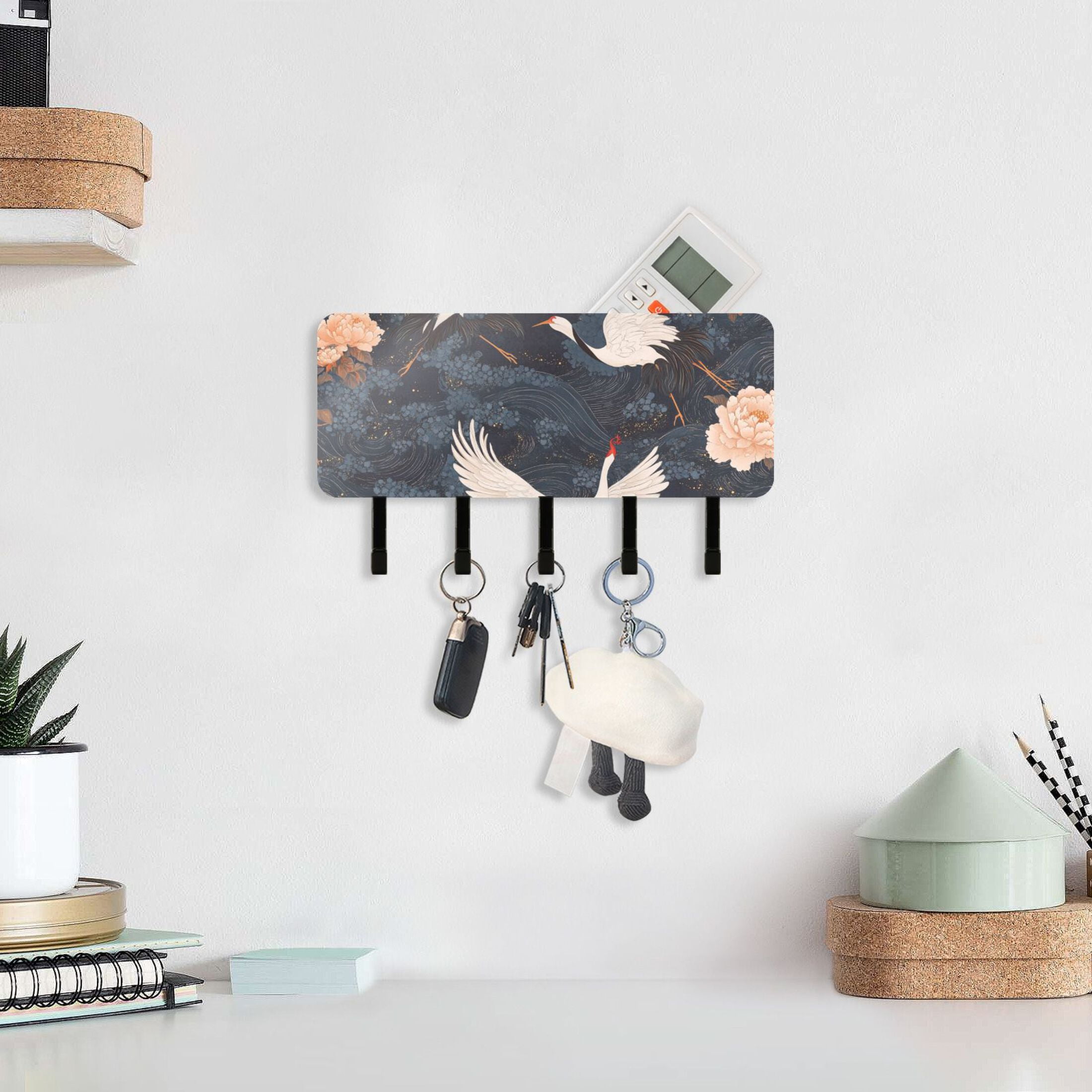 Elegant Cranes Peonies Key Holder for Wall Mail Holder Organizer with 5 ...