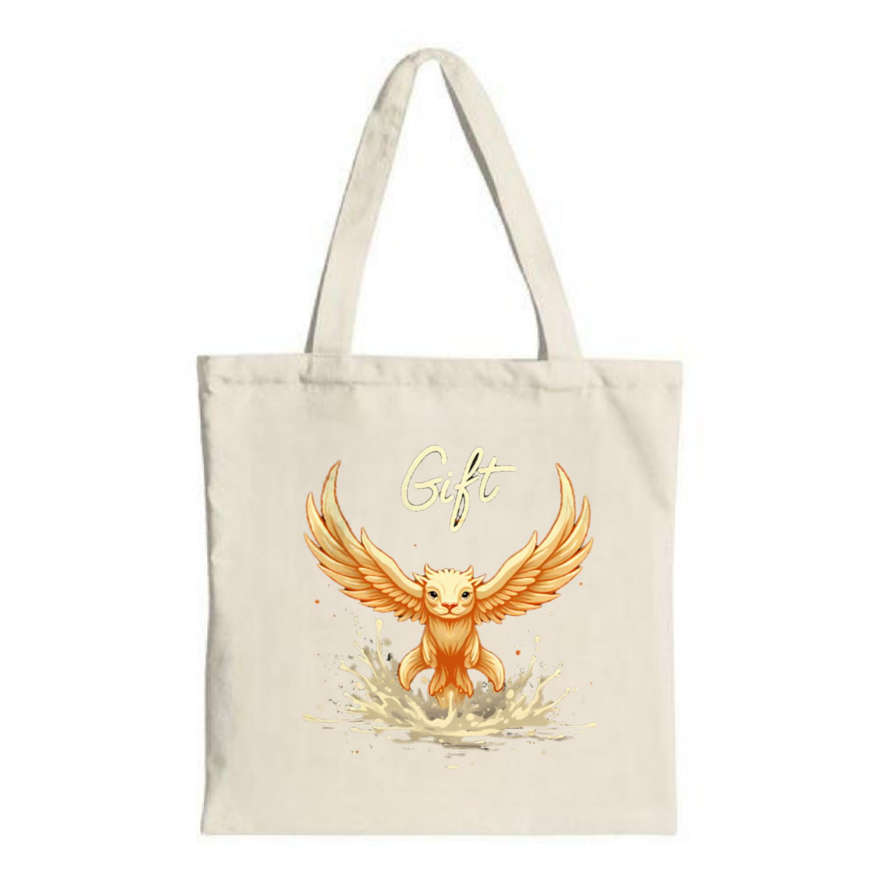 Elegant Cream Tote Bag with Golden - Winged Bird Splashing Water ...