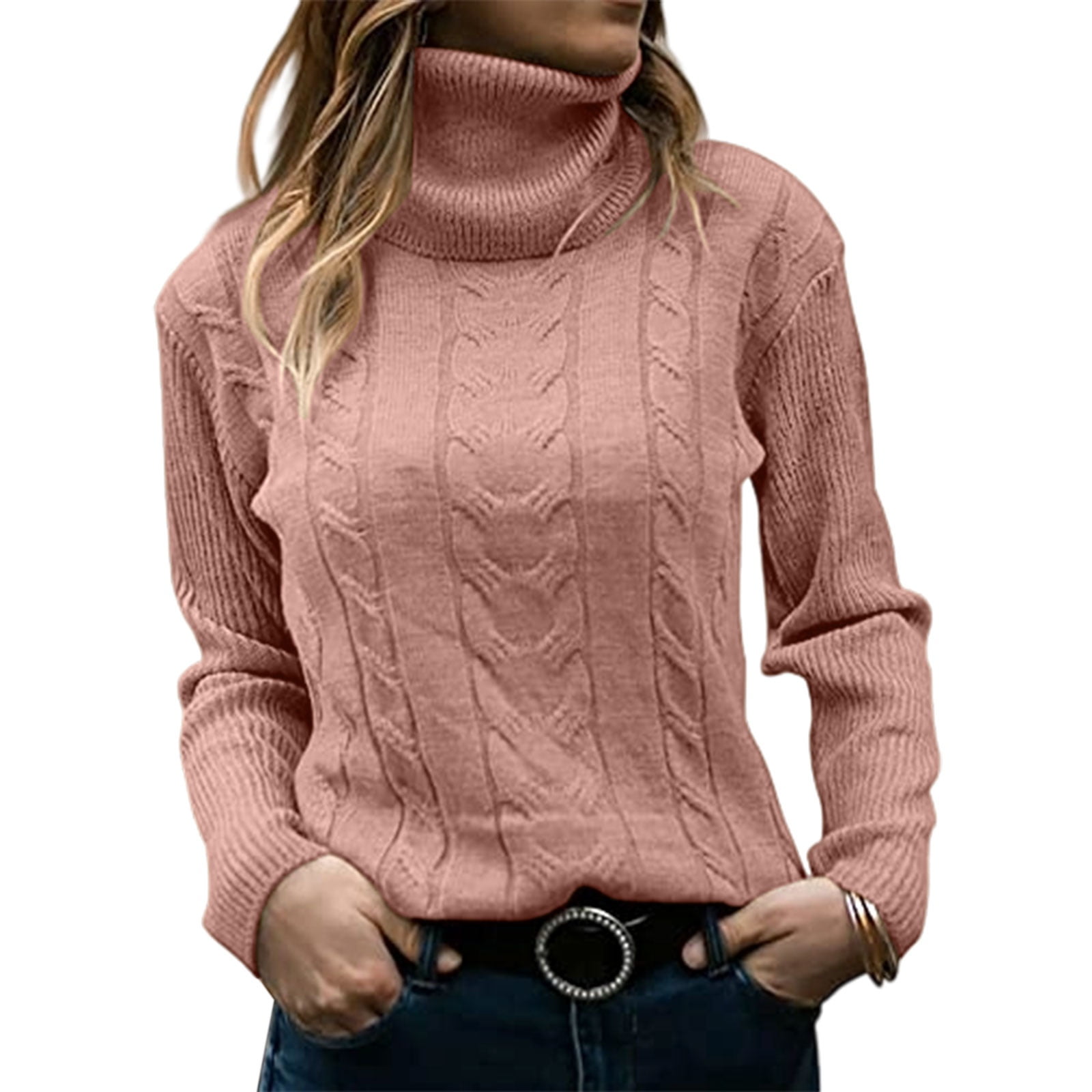 Elegant Crewneck Long Sleeve Knitted Pullover Stretchy Polyester Fabric ...
