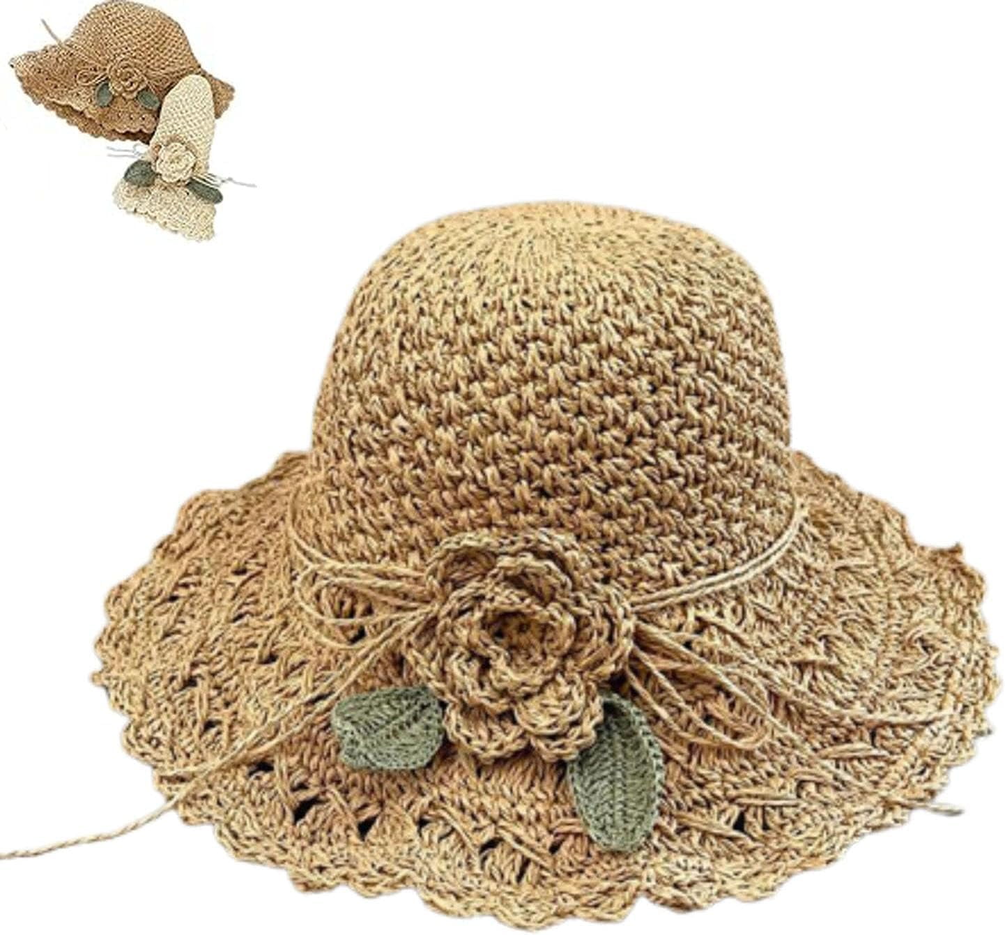Elegant Crochet Straw Hat with Ruffle Detail - Foldable Straw Hats for ...