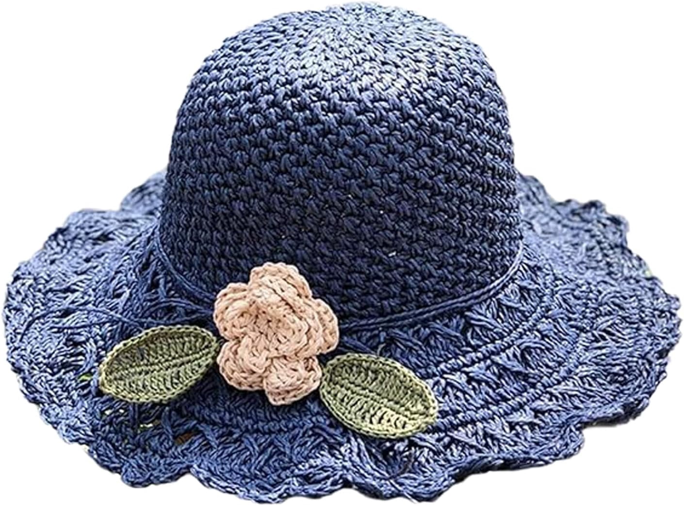 Elegant Crochet Straw Hat with Ruffle Detail, Womens Straw Hats for ...