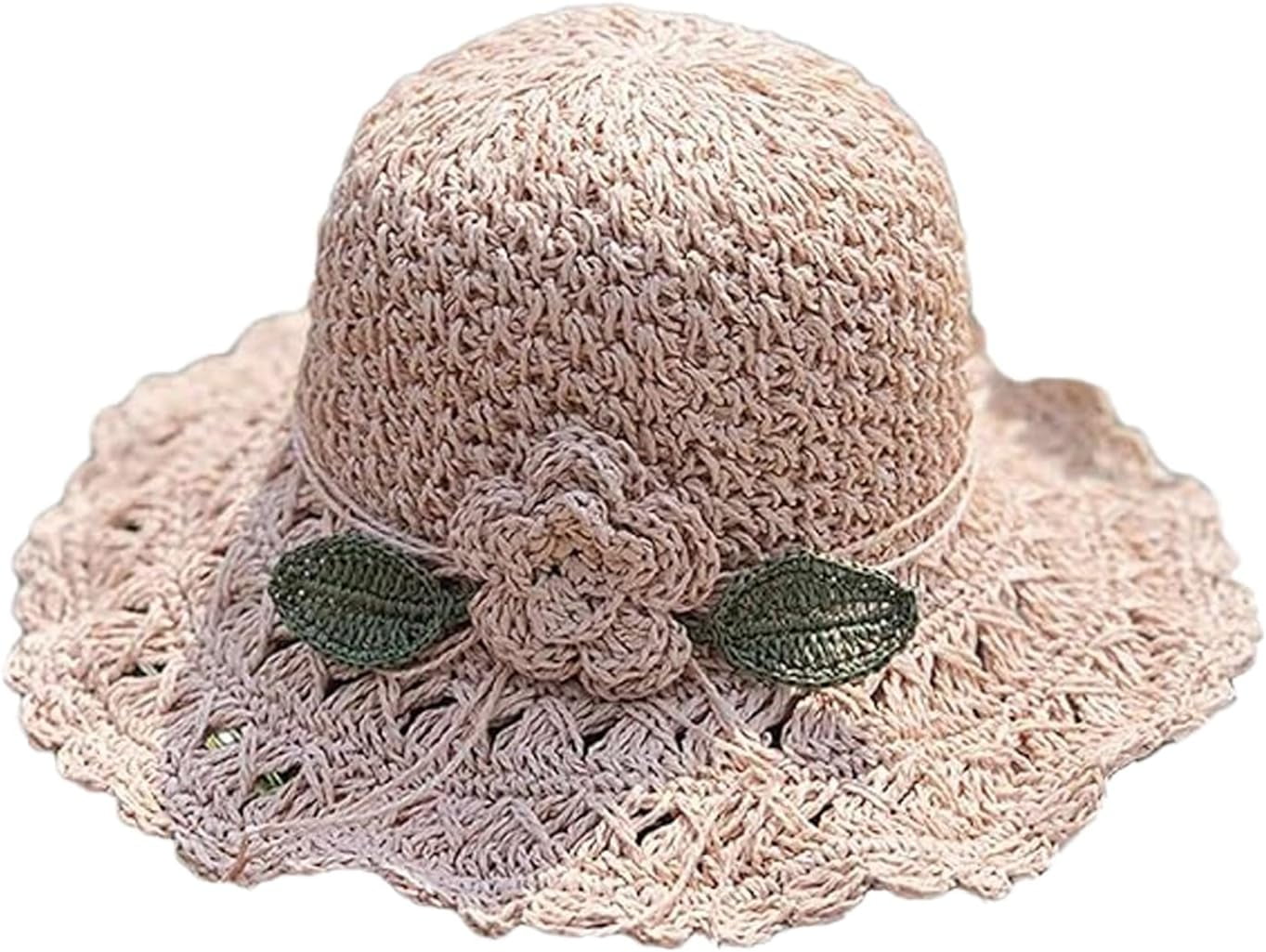 Elegant Crochet Straw Hat with Ruffle Detail, Womens Straw Hats for ...