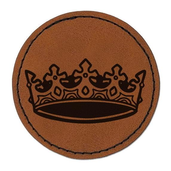 Elegant Crown Royalty King Queen Round Iron-On Engraved Faux Leather ...
