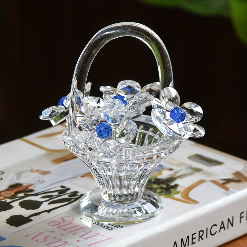 Elegant Crystal Flower Basket with Blue Accents - Clear Glass Vase for ...