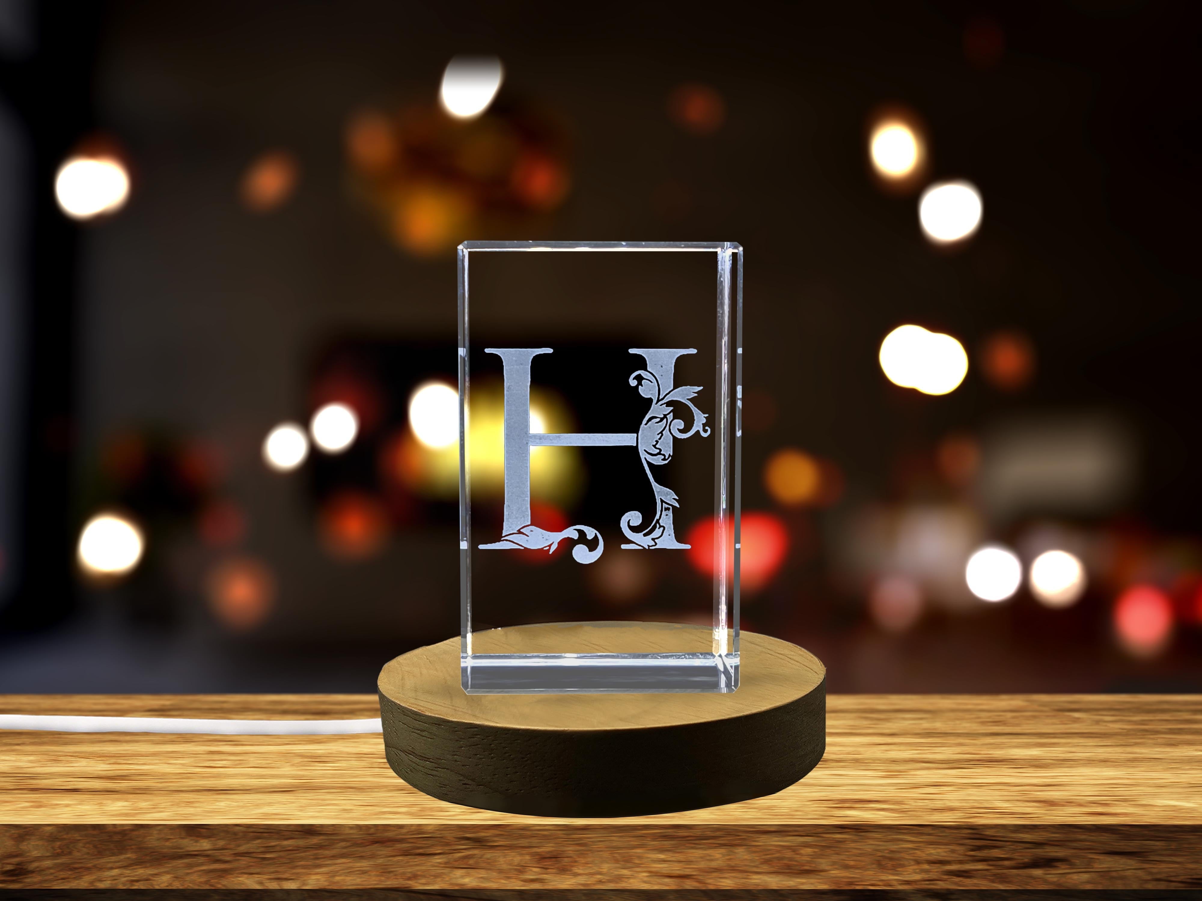 Elegant Crystal Keepsake with 3D Engraved Alphabet Letter H Gift ...