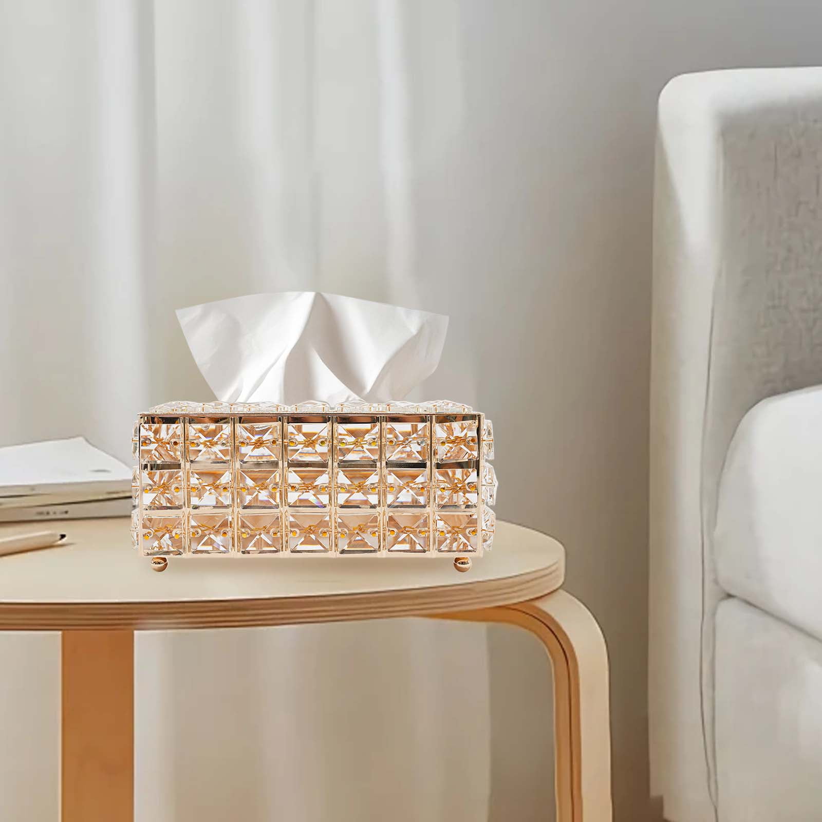 Elegant Crystal Tissue Box, Gold Electroplated Iron and Glass ...