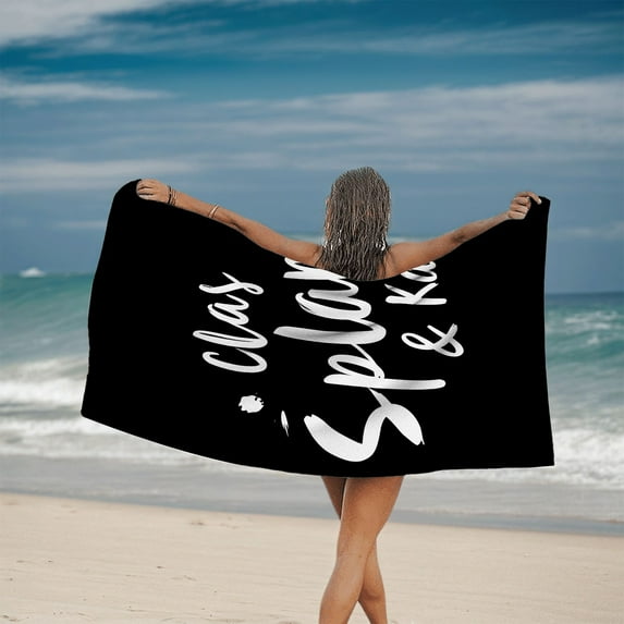 Elegant Cursive Design Beach Towel - Stylish Black & White Minimalist ...
