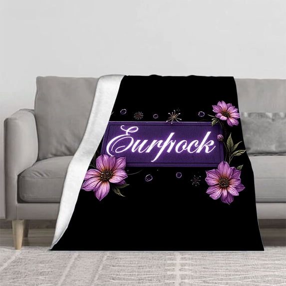 Elegant Cursive ' Eurrock ' Flannel Blanket - Soft Cozy Durable Design ...