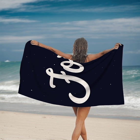 Elegant Cursive ' Foil ' Design Beach & Pool Towel - Luxurious White on ...