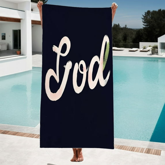 Elegant Cursive ' God ' Design Beach Towel - Luxurious White Dark ...