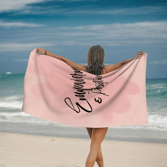 Elegant Cursive Script Beach Towel - " Empowerment & Positive Vibes ...