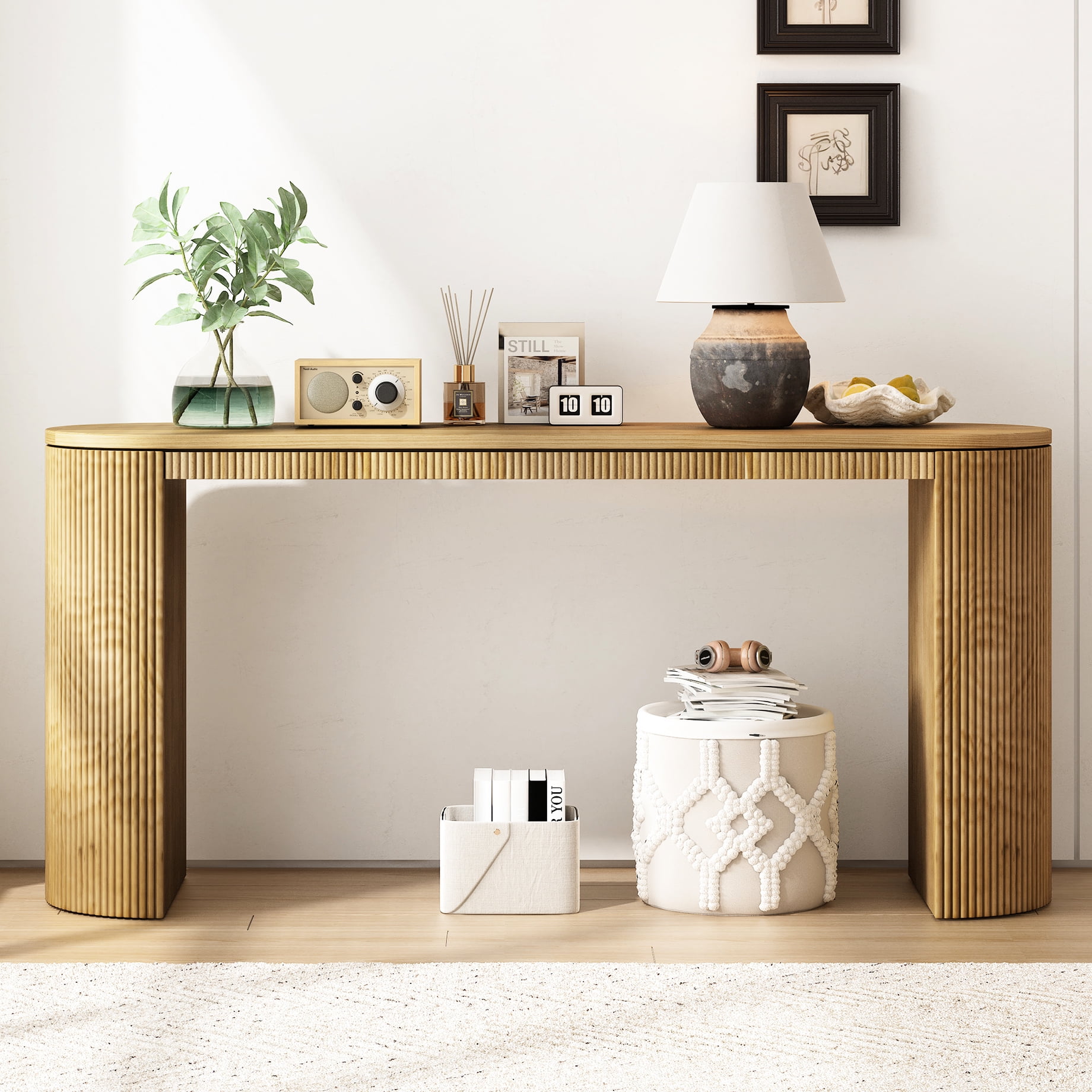 Elegant Curved Console Table With Vertical Stripe Adornment - Spacious ...