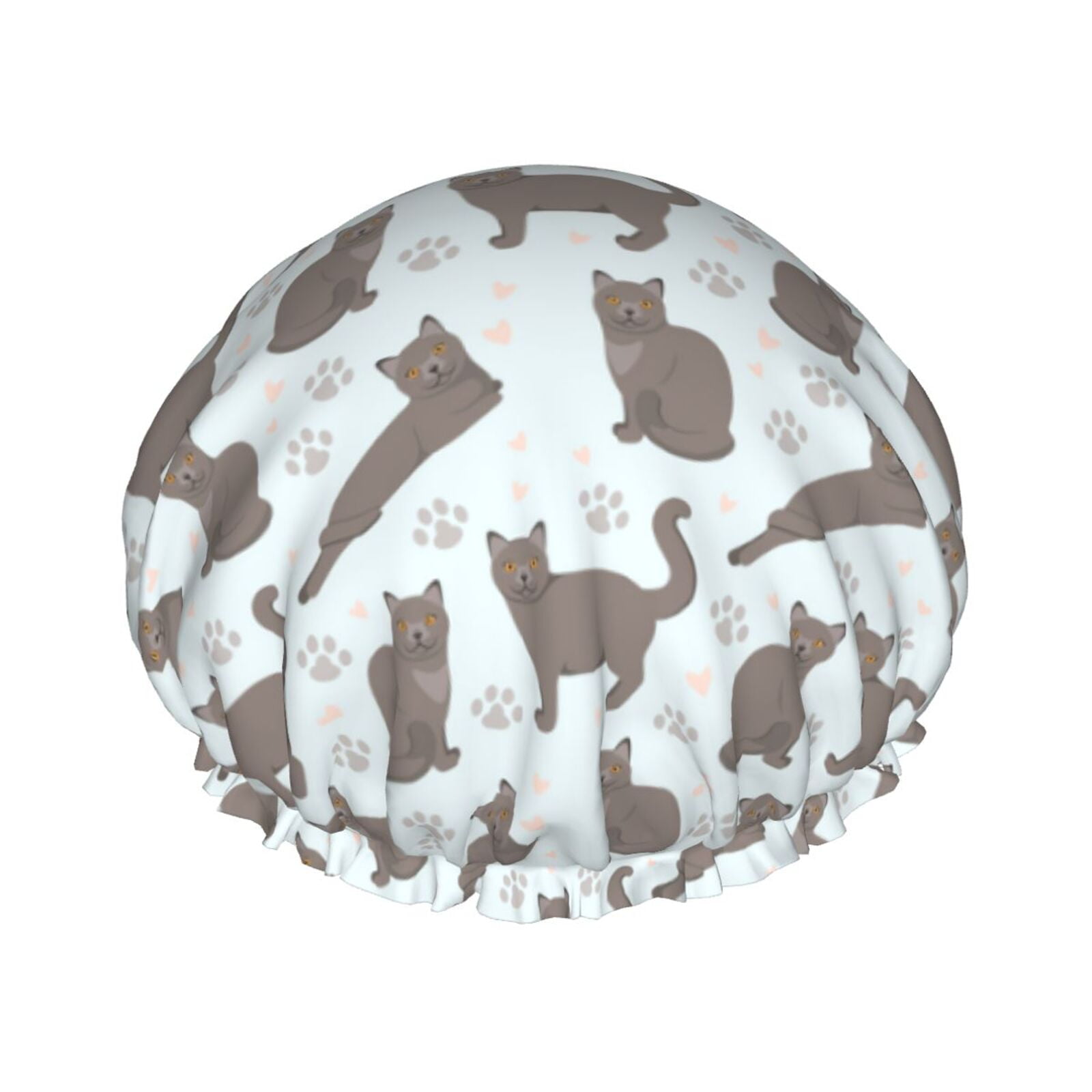Elegant Cute Cartoon Cat Shower Cap for Women, Double Waterproof Layers ...