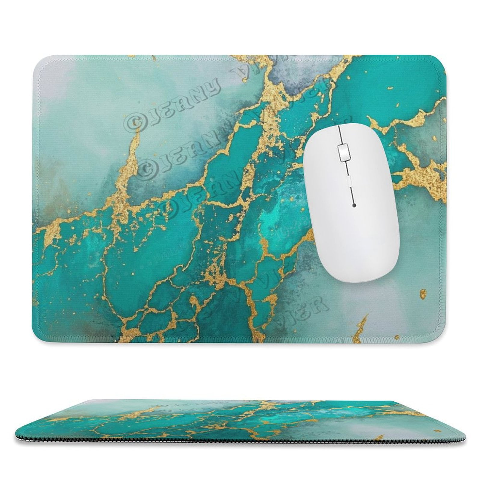 Elegant Cyan and Gold Marble Mouse Mat, 8x10 Inches, Thick Rubber ...