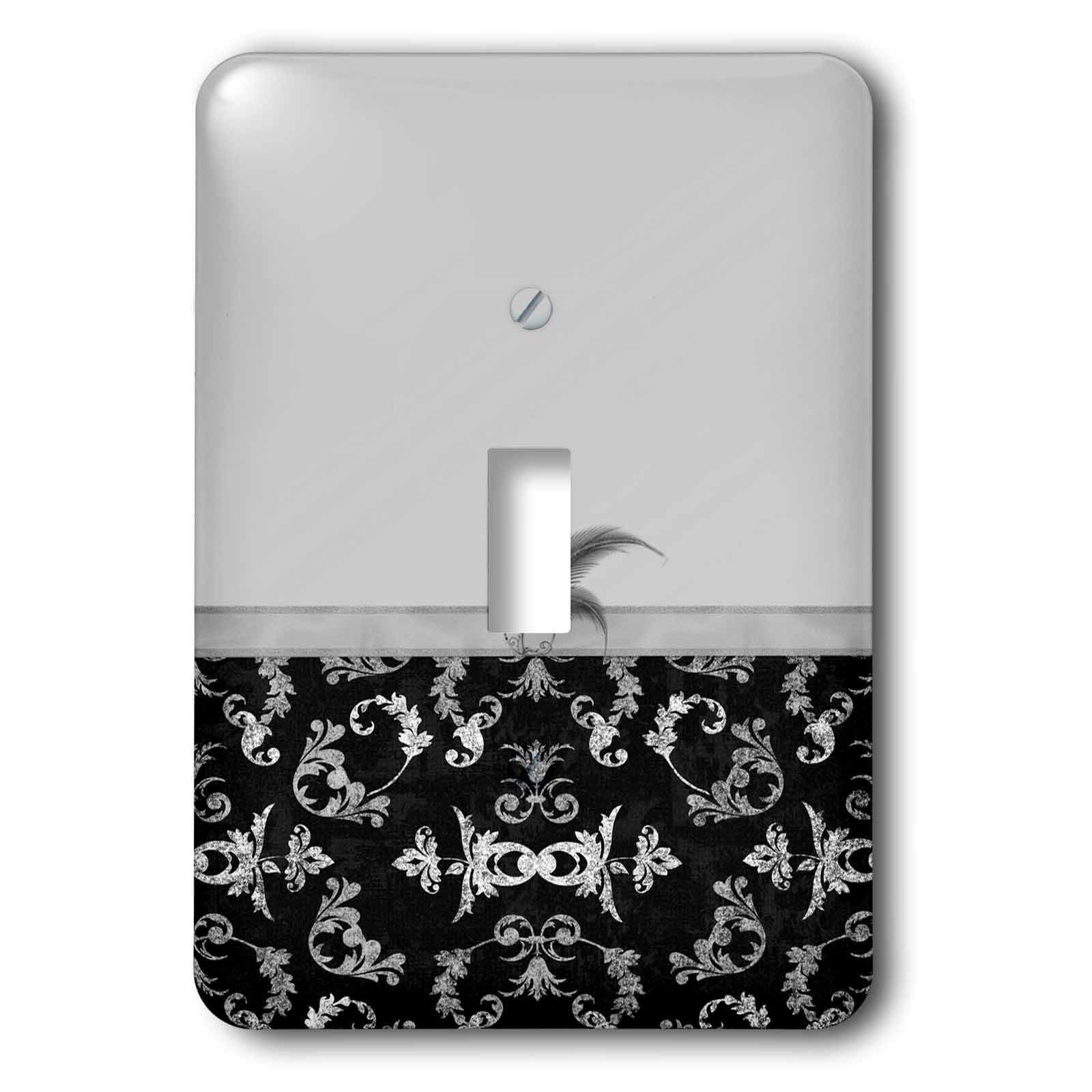 Elegant Damask Design with Feather, Silver, Gray, and Black single ...