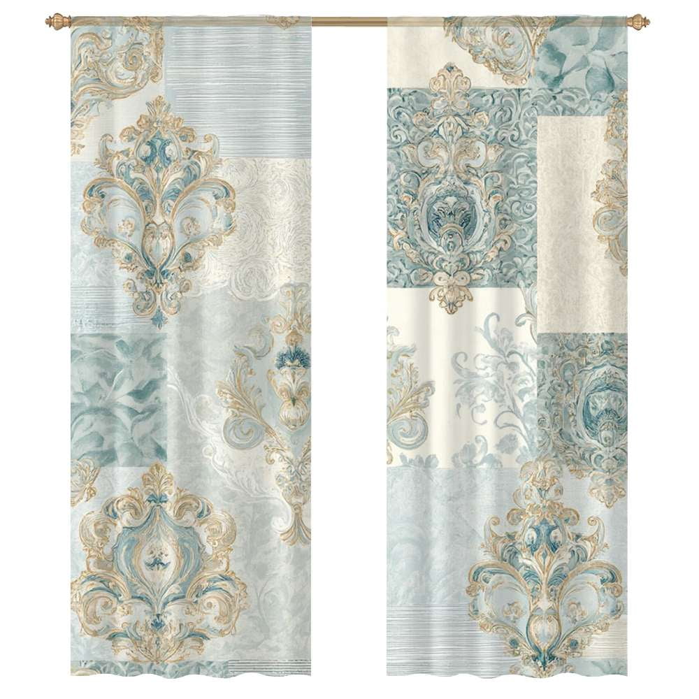 Elegant Damask Patchwork Design Sheer Voile Curtain Window Tulle ...