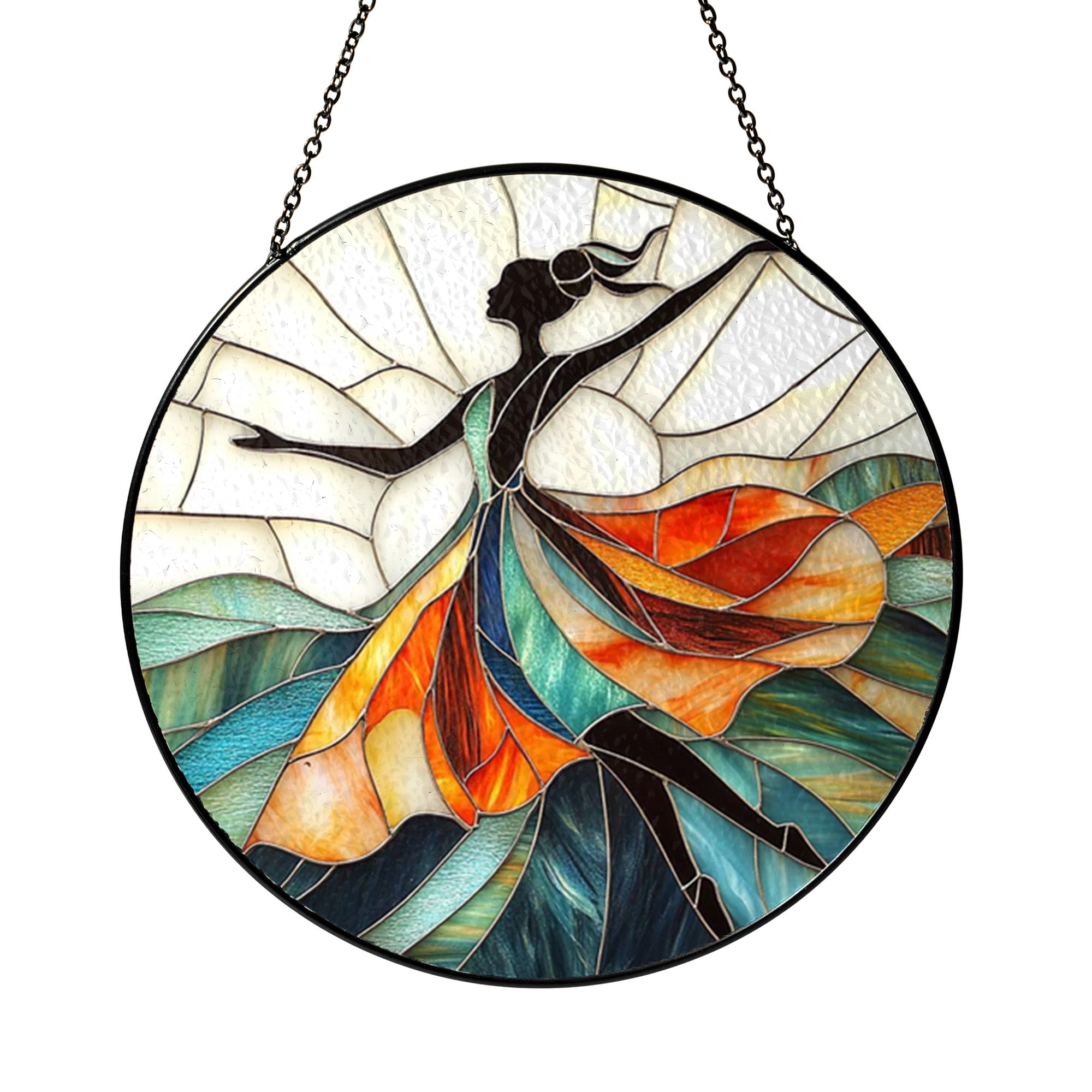 Elegant Dancing Couple Stained Glass Window Hanging, Decorative Glass ...