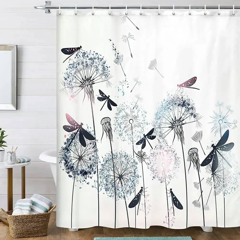 Elegant Dandelions Dragonflies Shower Curtain Floral Blooms Antique ...