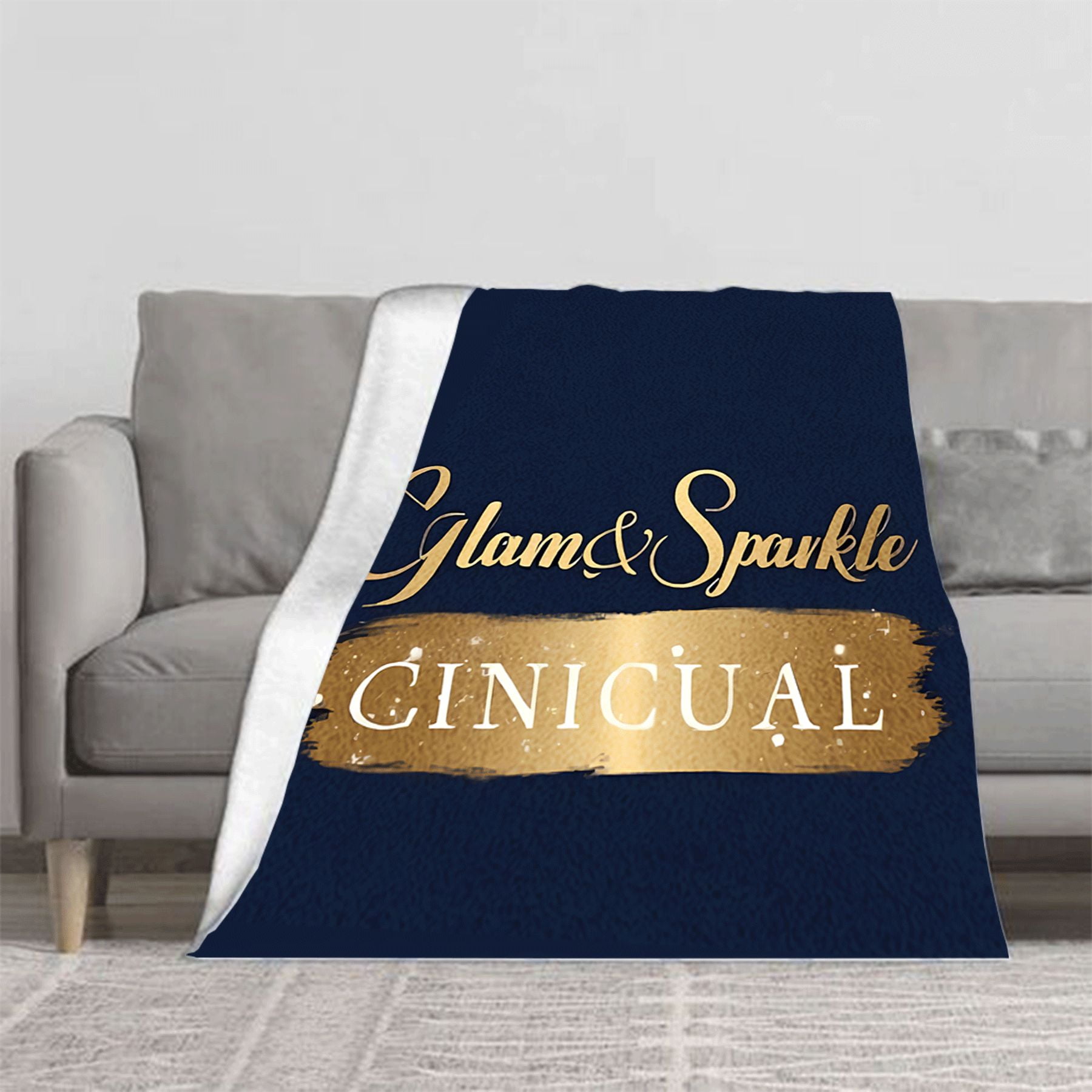 Elegant Dark Blue & Gold Flannel Blanket - Soft Cozy Durable for Sofa ...