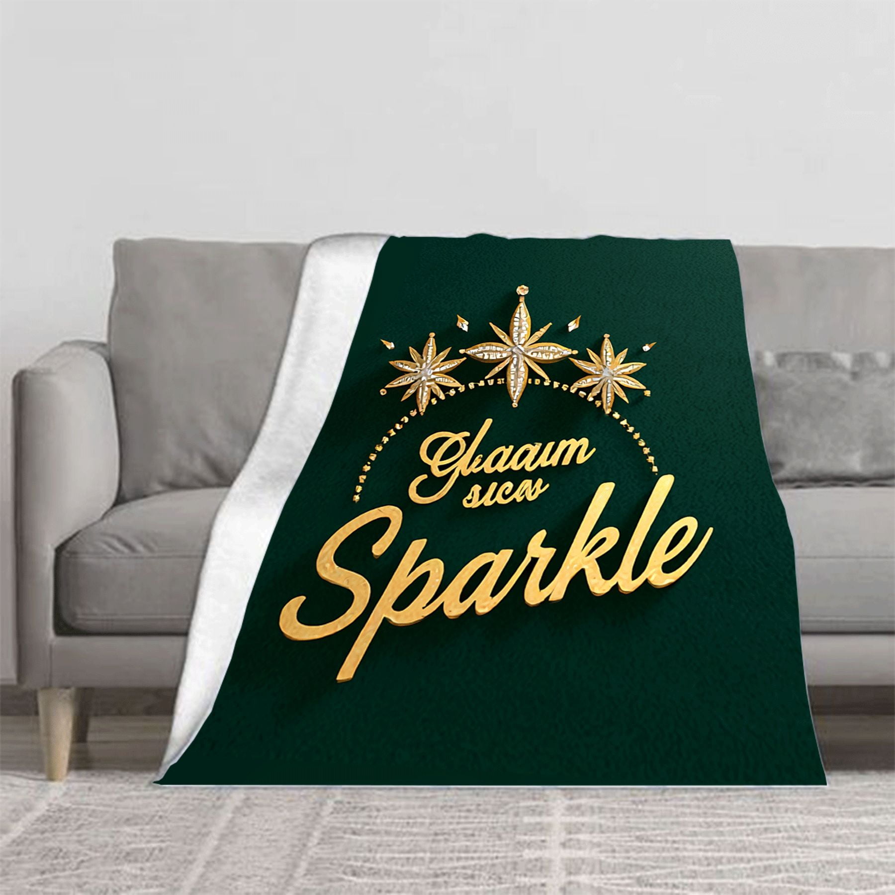 Elegant Dark Green Flannel Blanket with Golden Crown Design - Soft Cozy ...