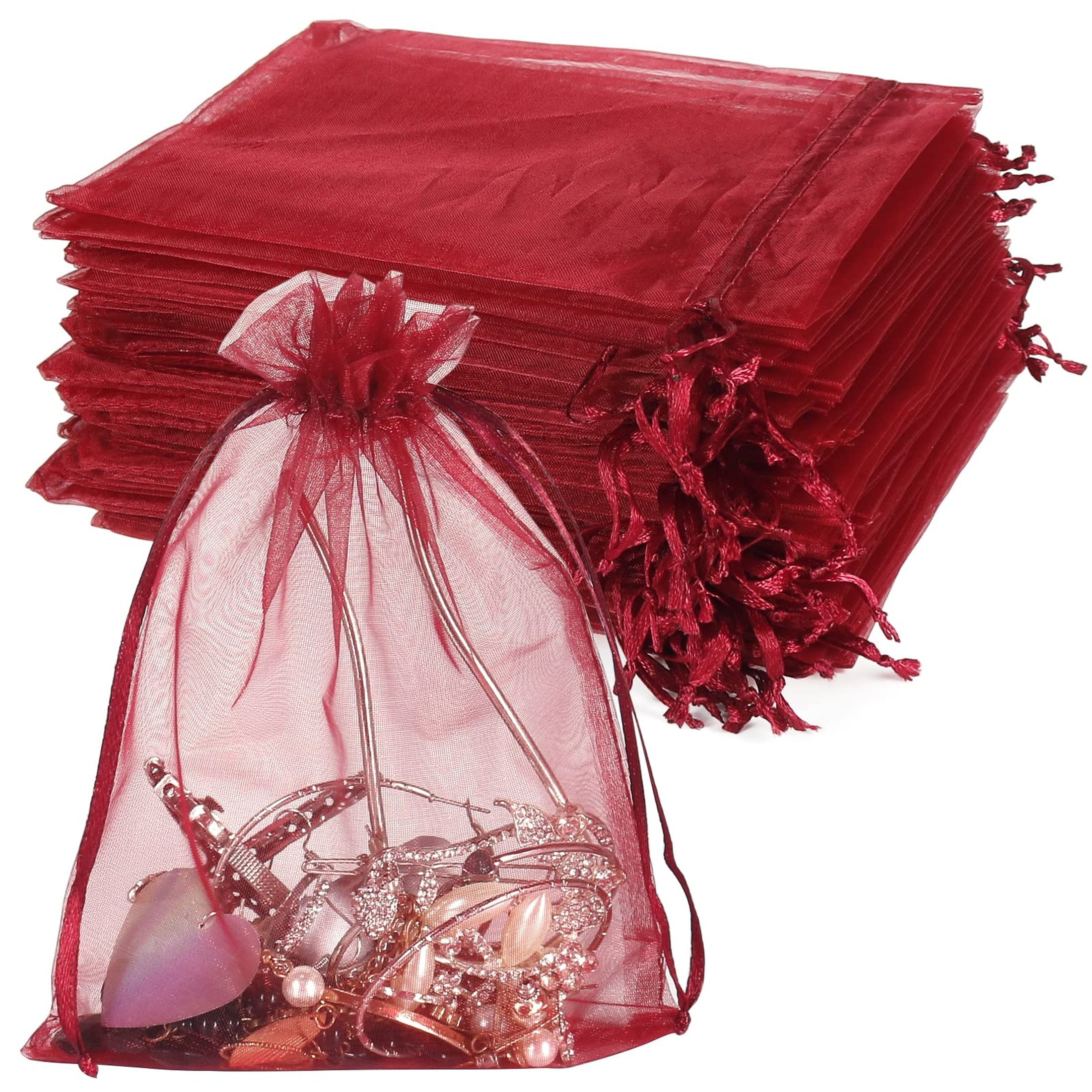 Elegant Dark Red Organza Drawstring Bags for Weddings, Jewelry, and ...