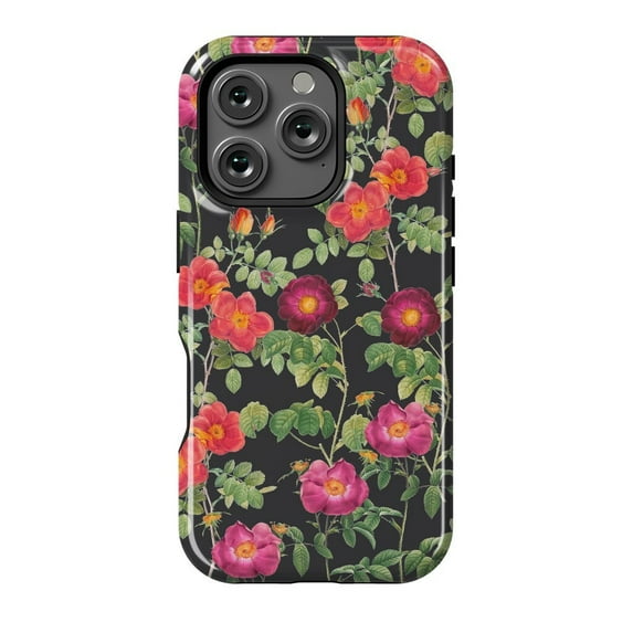 Elegant Dark Roses Pattern Clear iPhone Case for 11 12 13 14 15 16 Pro ...