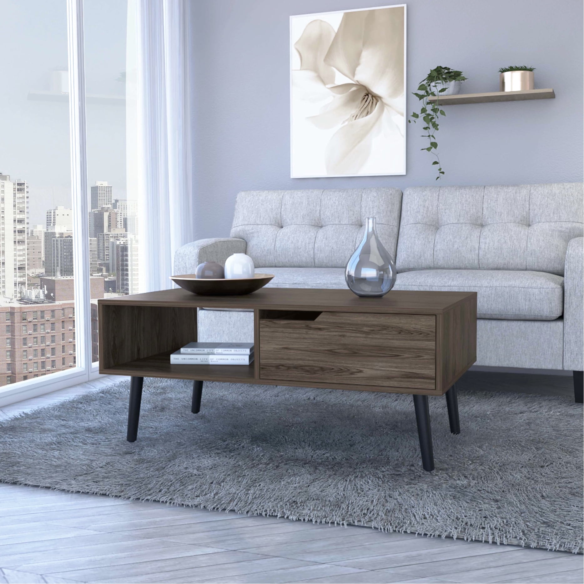 Elegant Dark Walnut Coffee Table With Storage To Transform Your Space A ...