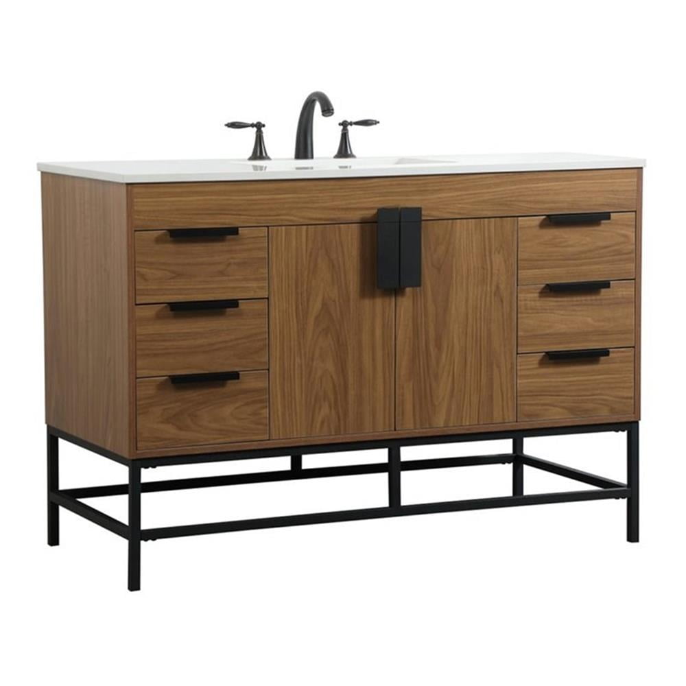 Elegant Decor Eugene 48" Aluminum MDF Single Bathroom Vanity in Walnut ...