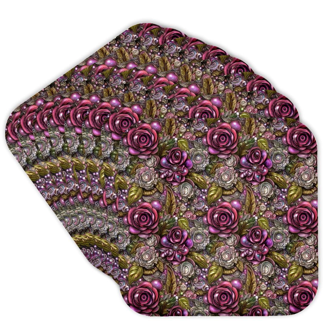 3drose, Elegant Deep Pink and Green Image of Metallic Flower Pattern ...