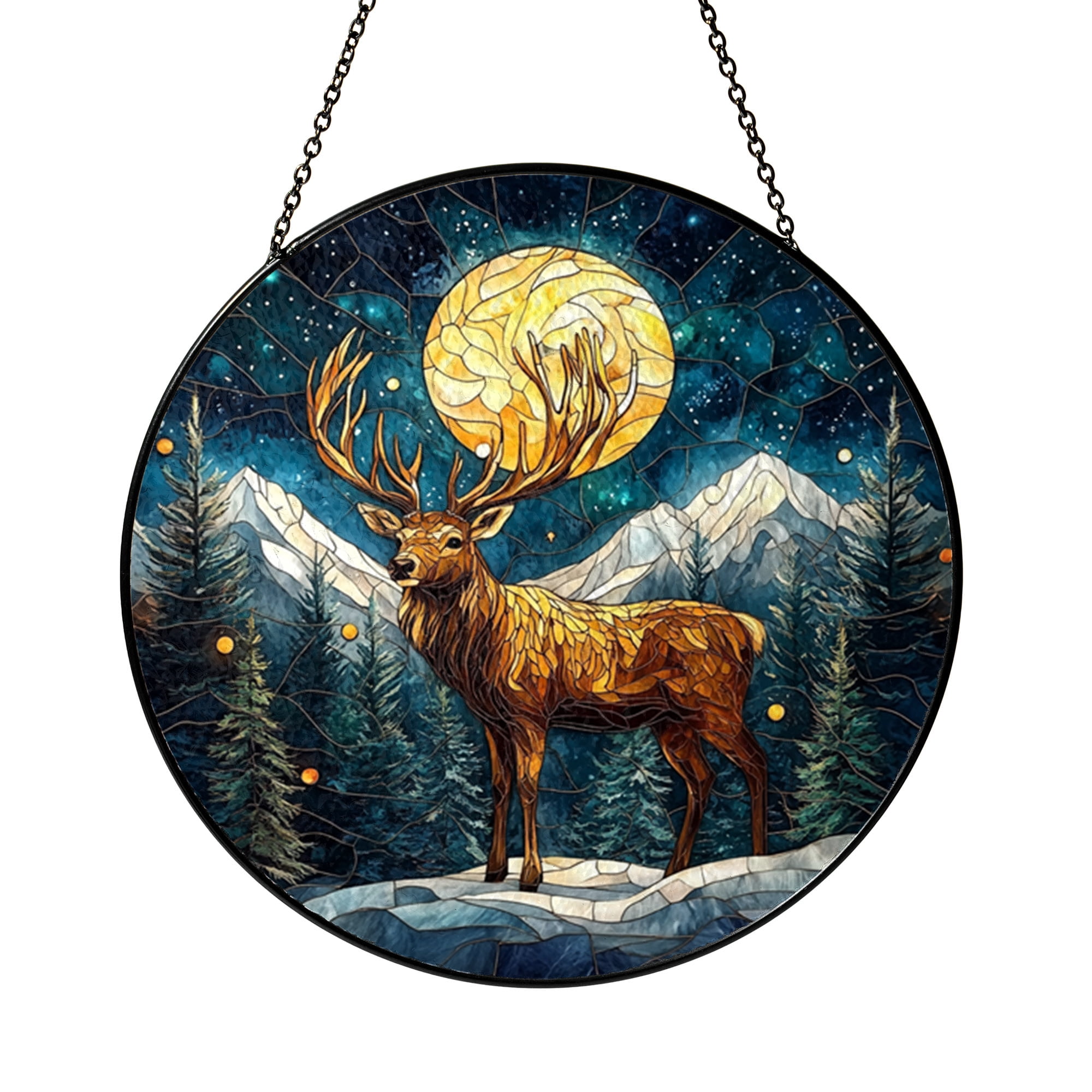 Elegant Deer Stained Glass Style Suncatcher, Fantasy Forest Animal ...