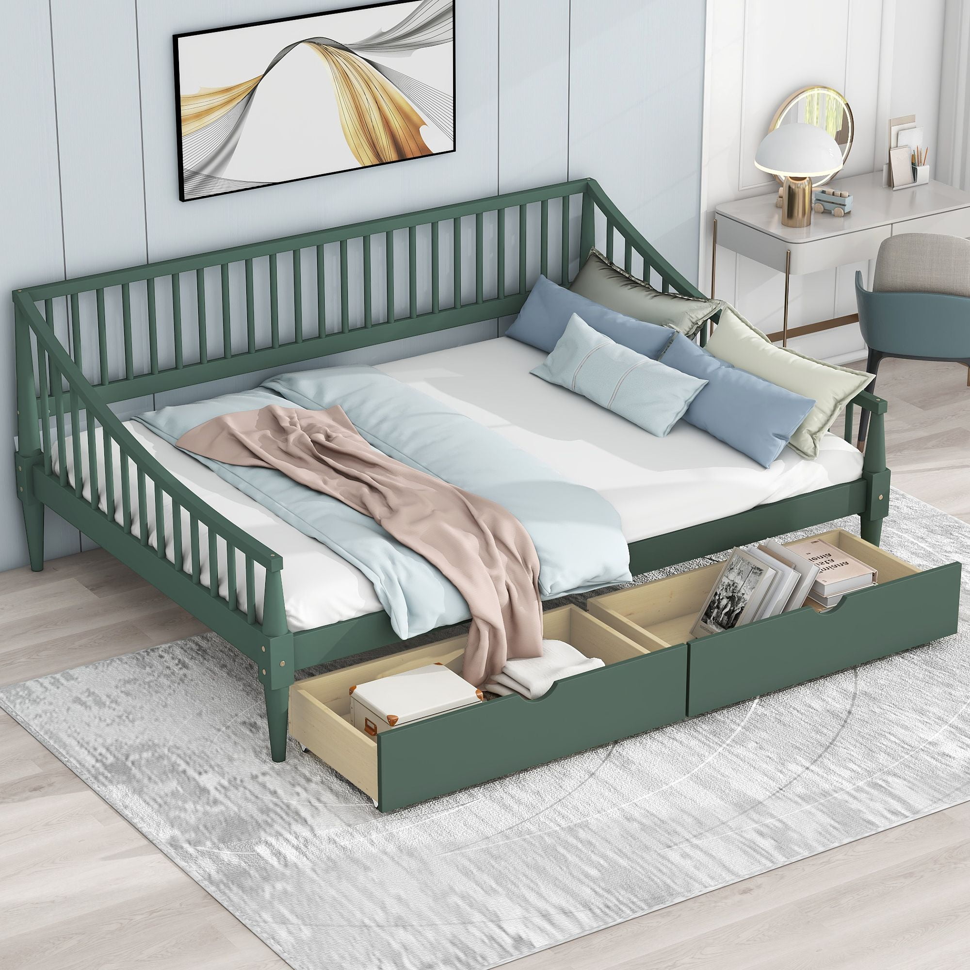 Elegant Design Full Size Daybed with Two Storage Drawers and Support ...