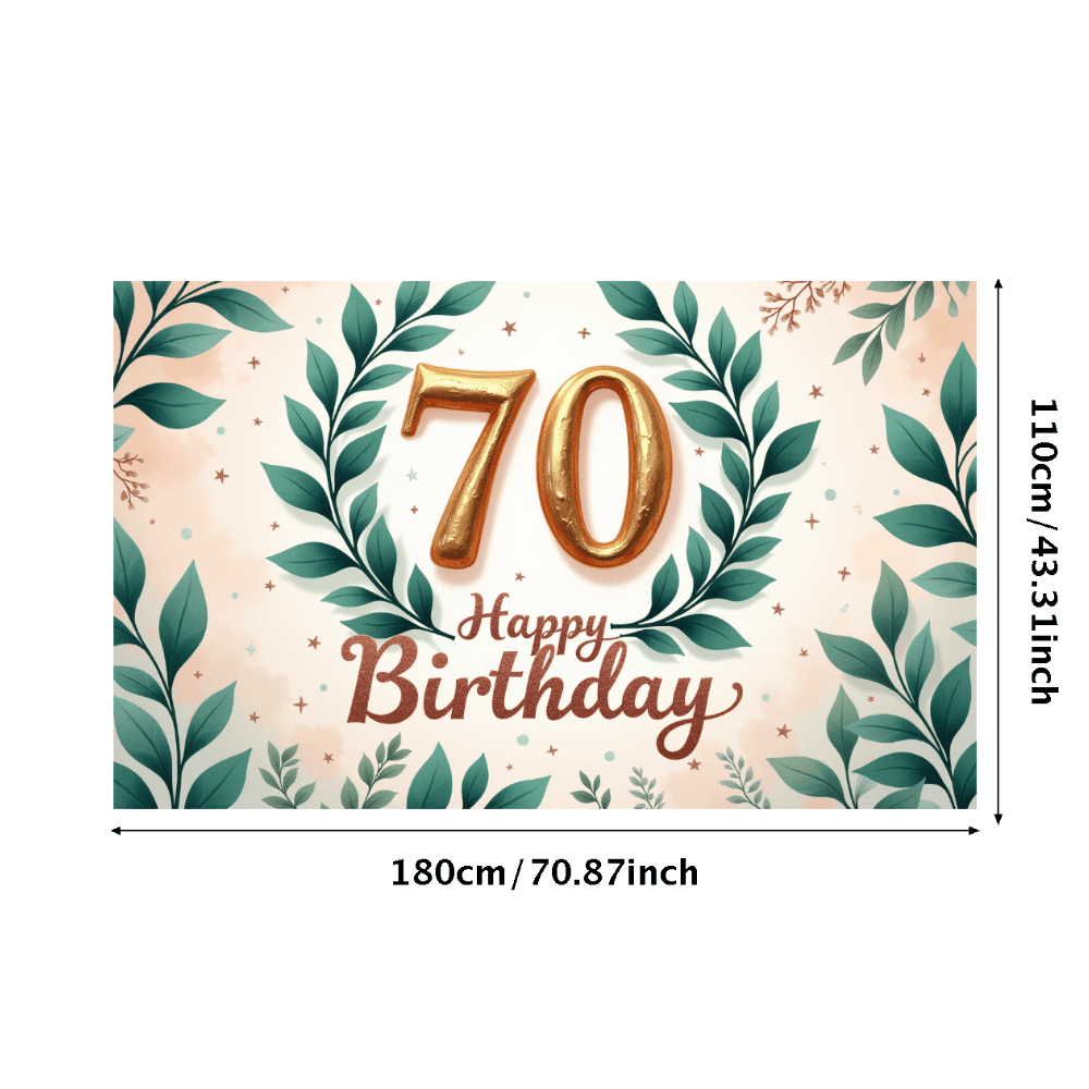Elegant Design Happy Birthday Banner Decorative Green Leaves Gold ...