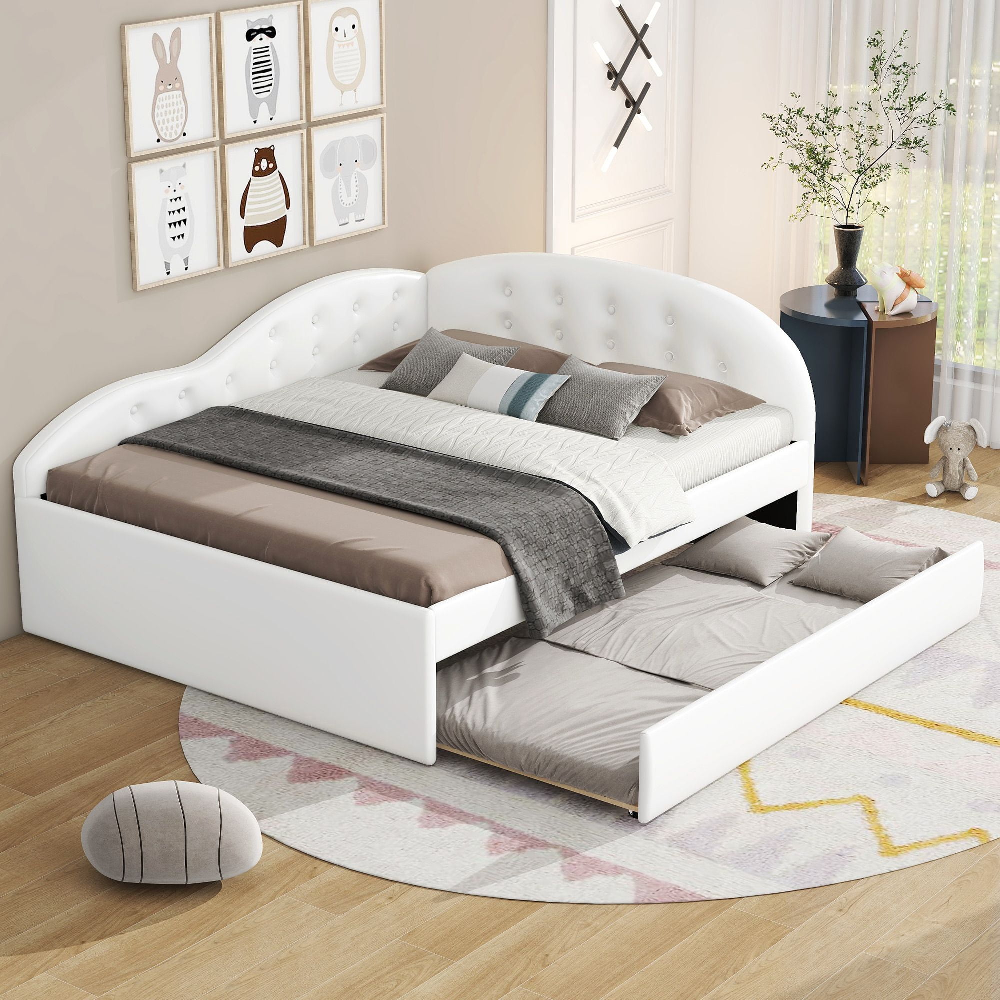 Elegant Design PU Upholstered Daybed with Trundle and Cloud Shaped ...
