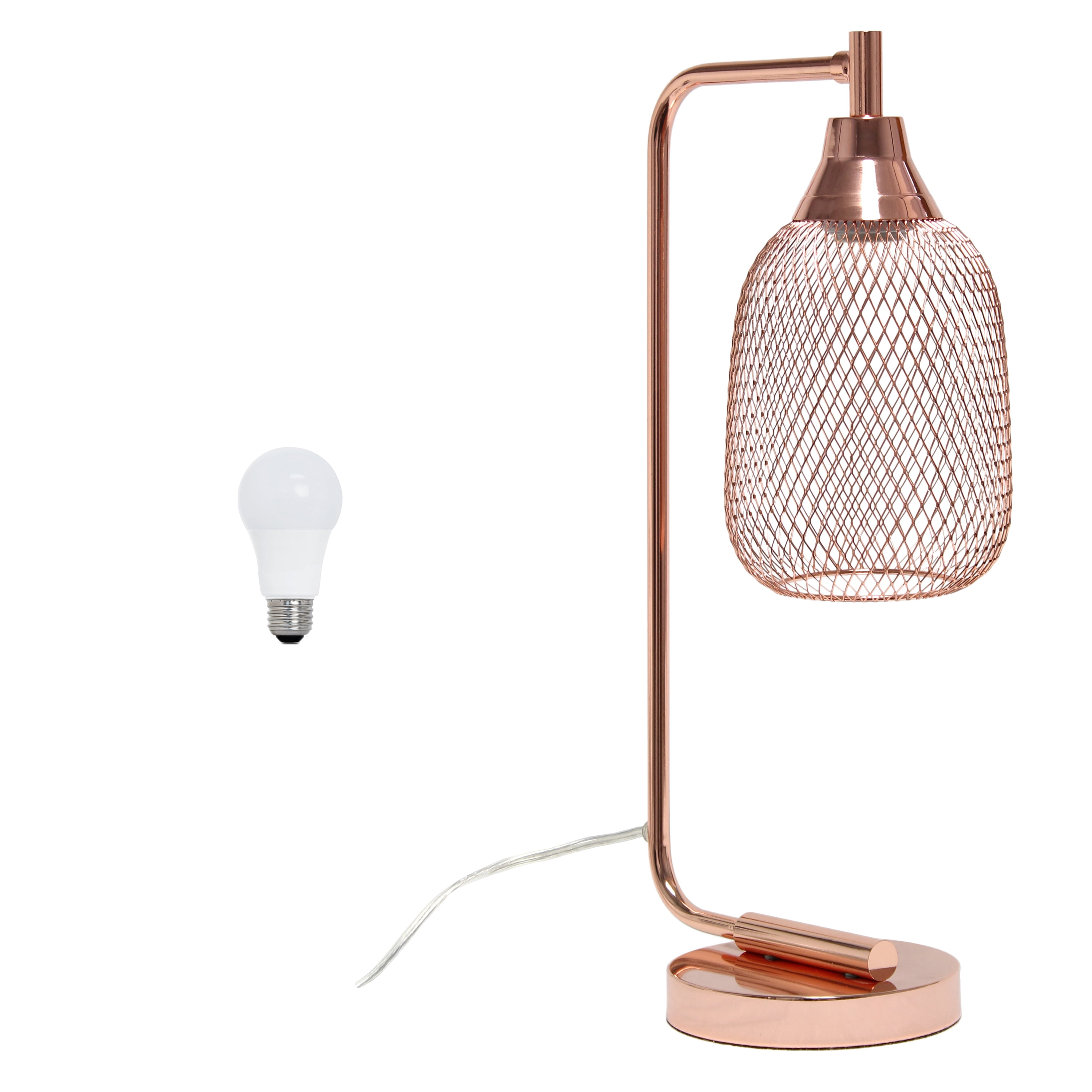 Elegant Designs 19" Industrial Mesh Wire Desk Lamp with LED Bulb, Rose ...