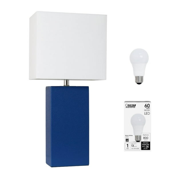 Elegant Designs 21" Modern Leather Wrapped Table Lamp, Blue, with LED ...