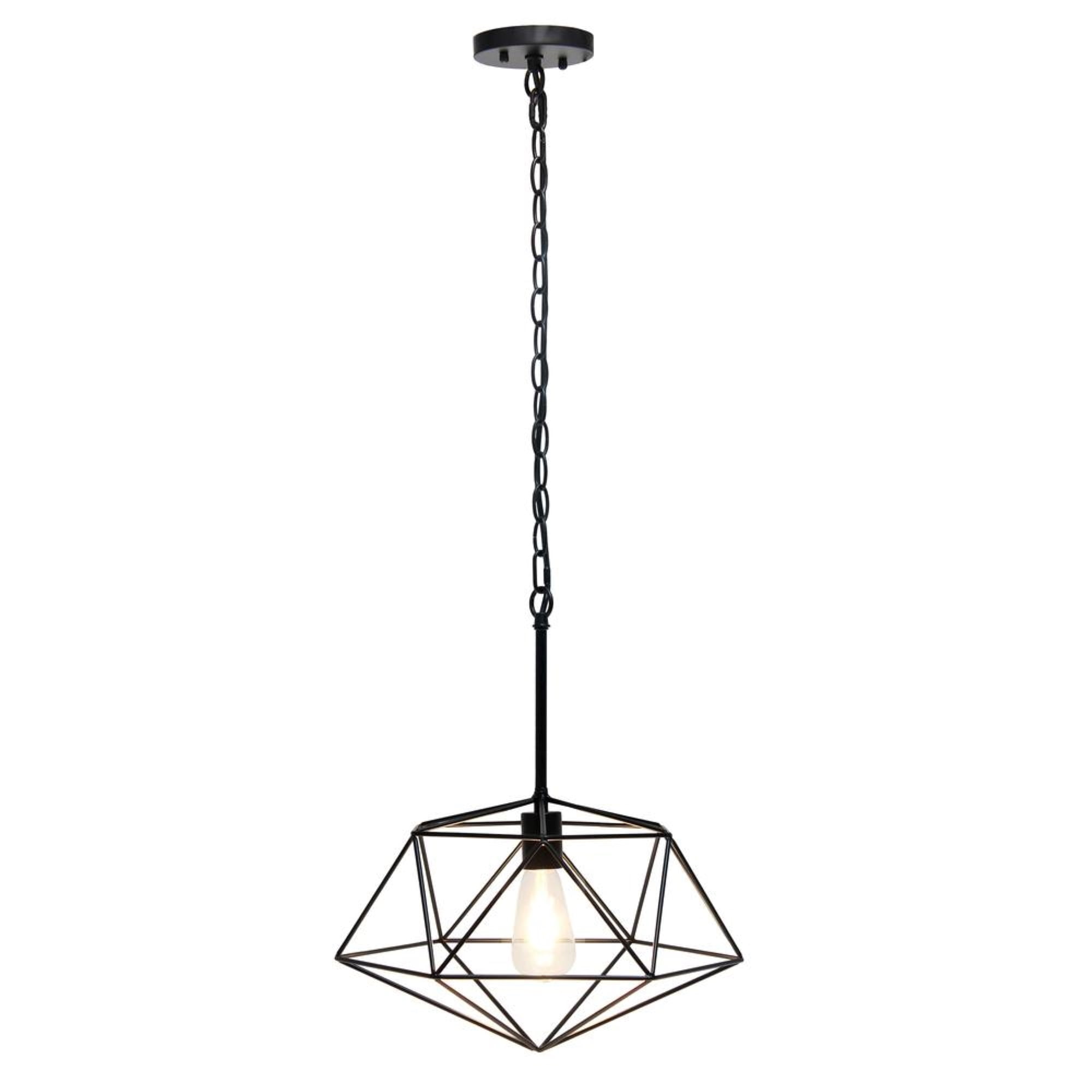 Large 16" Geometric Diamond Shaped Pendant Industrial Metal Wire Cage ...