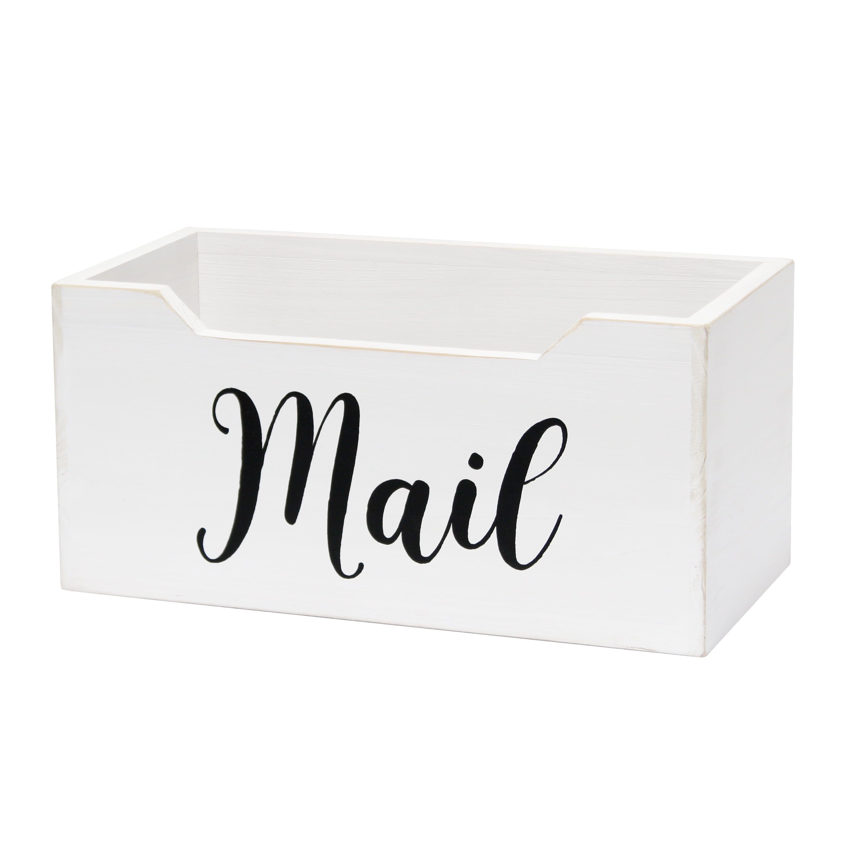 Elegant Designs Tabletop Script Word "Mail" Organizer Box White Wash ...