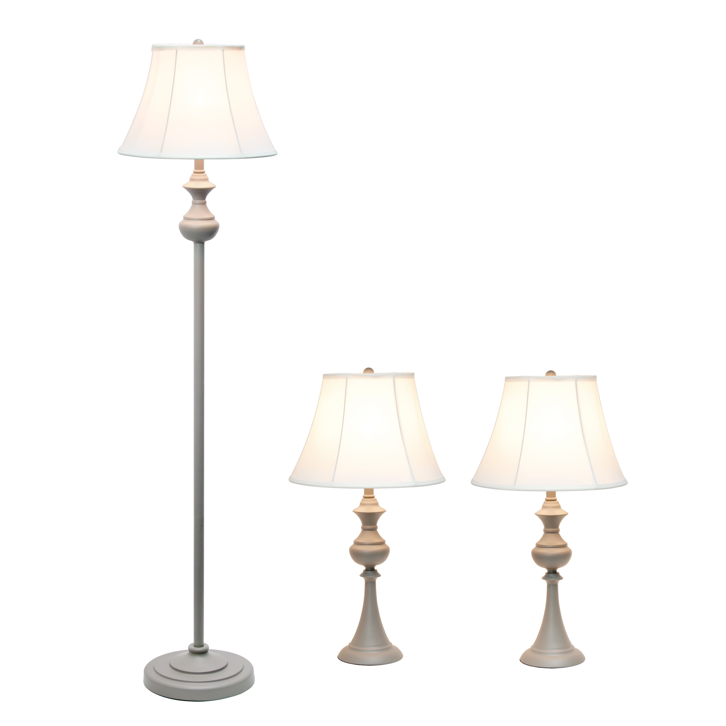 Elegant Designs Traditionally Crafted 3 Pack Lamp Set with White Shades ...