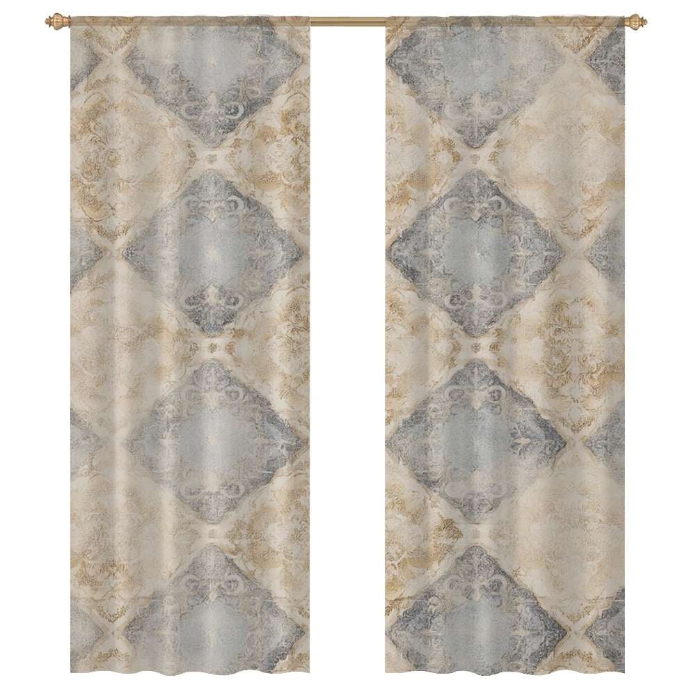 Elegant Diamond Patterned Tile Sheer Window Curtains for Living Room ...