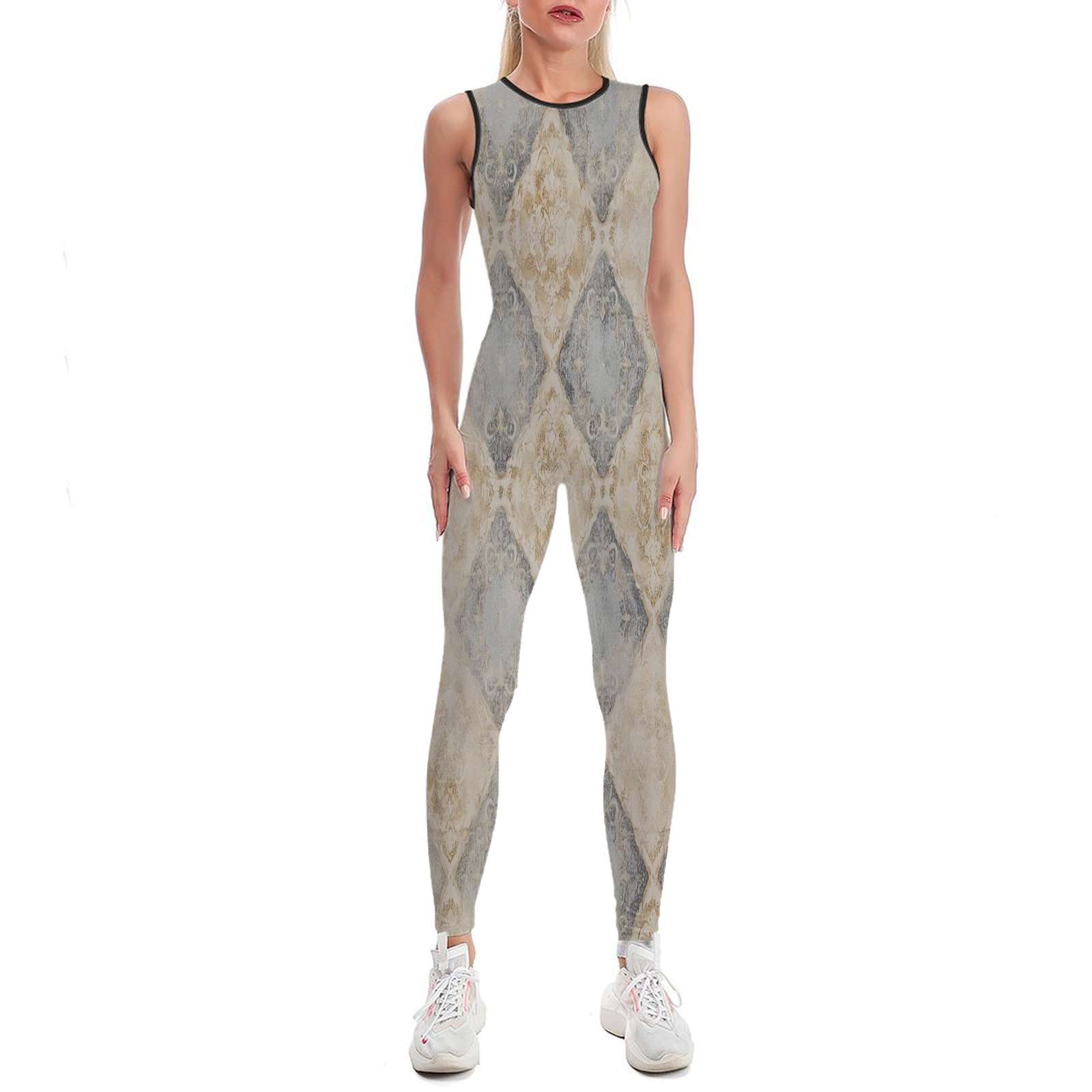 Elegant Diamond Patterned Tile Women's One Piece Yoga Jumpsuits ...