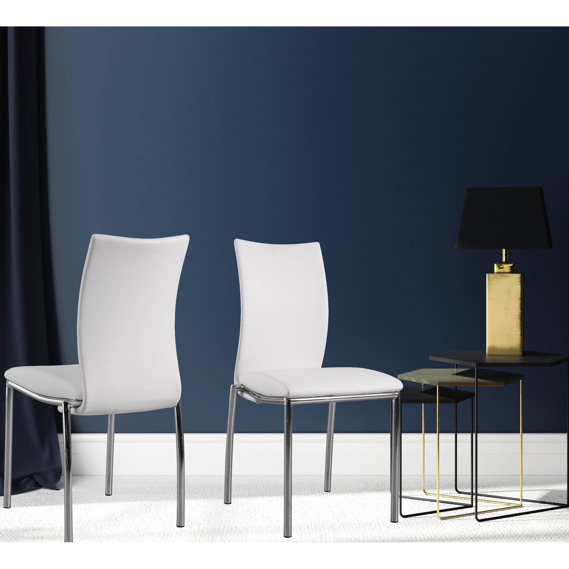 Elegant Dining Chairs Of 4 In White Faux , Contemporary Shape Chairs, 4 ...