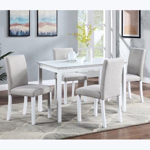 Elegant Dining Table Set | MDF Tabletop with Wood Grain | 4 Upholstered ...