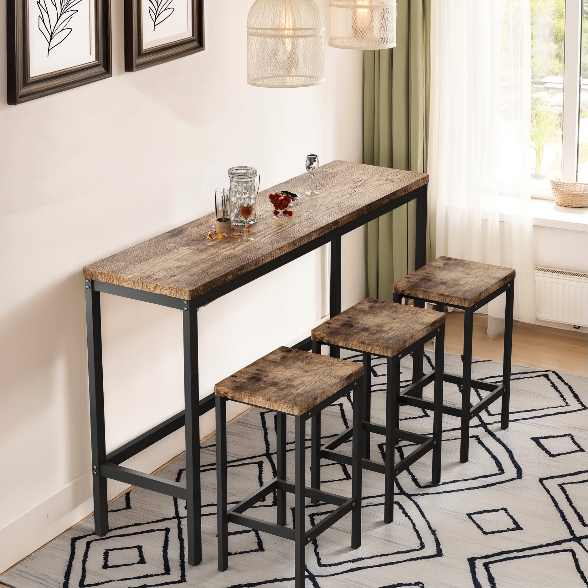 Elegant Dining Table With 3 Stools - Glamorous Long Stool Practical For ...