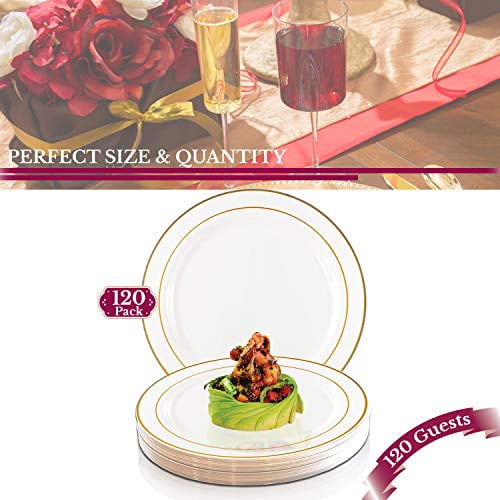 Elegant Disposable Plastic Buffet Plates 120 Pcs - 9" Heavy Duty White ...