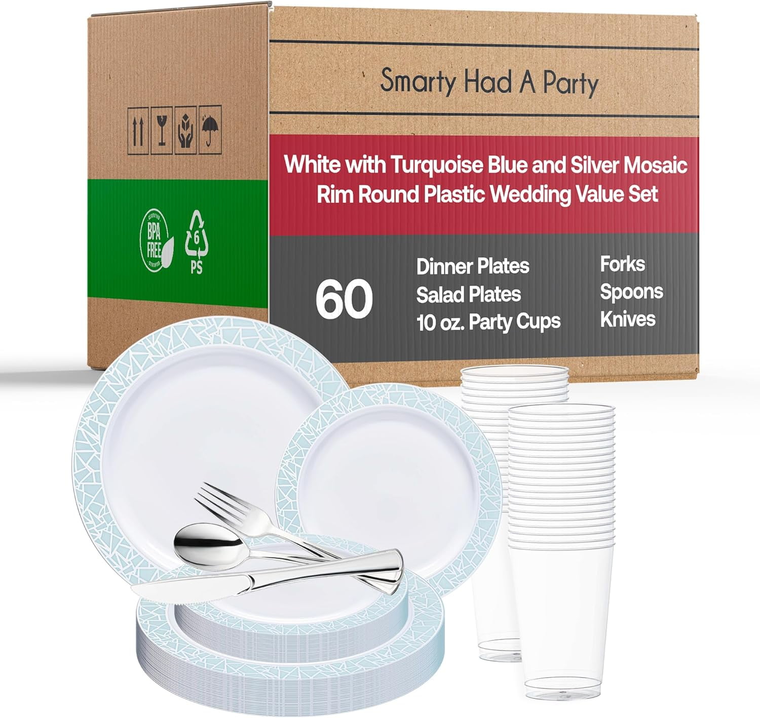 Elegant Disposable Plastic Dinnerware Set for 60 Guests - Fancy White ...