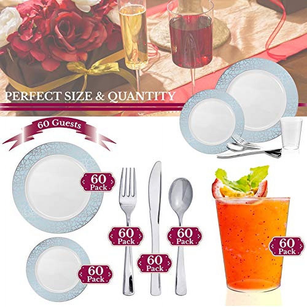 Elegant Disposable Plastic Dinnerware Set for 60 Guests - Fancy White ...
