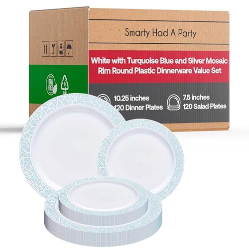 Elegant Disposable Plastic Plates 240 Count - 120 Heavy Duty Dinner ...