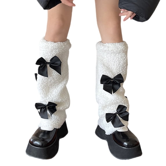 Elegant Double Bowknot Furry Boot Covers Winter Thick Faux Lamb Wool ...