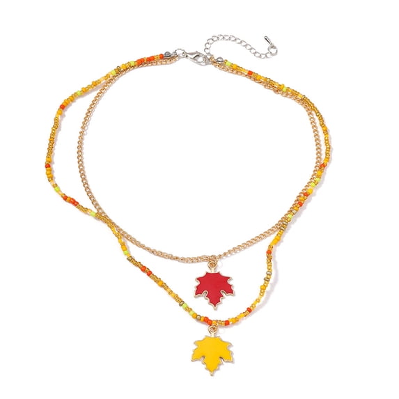 Elegant Double Layer Maple Necklace with Crystals Portable Accessory ...