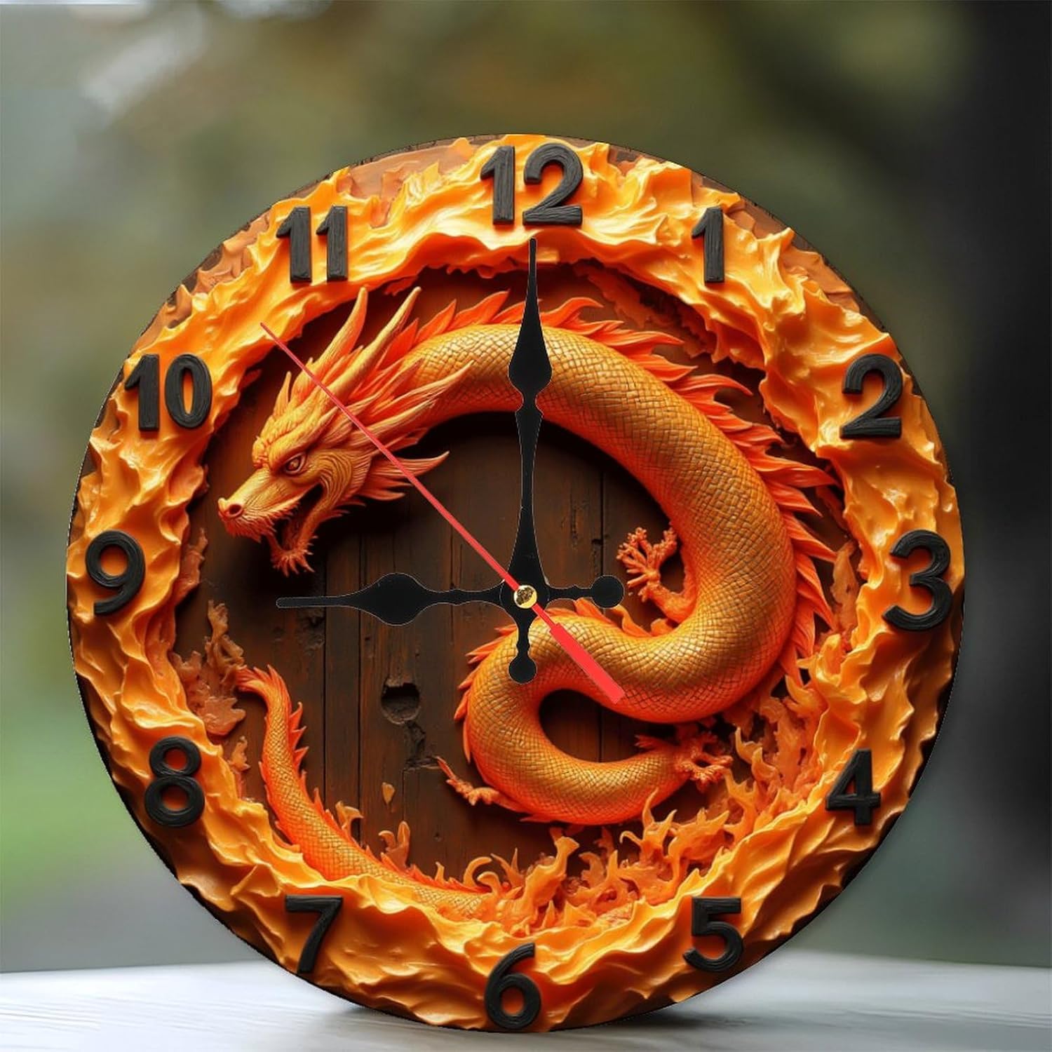 Elegant Dragon Wall Clock with Unique 3D Design10-Inch Wooden Wall ...